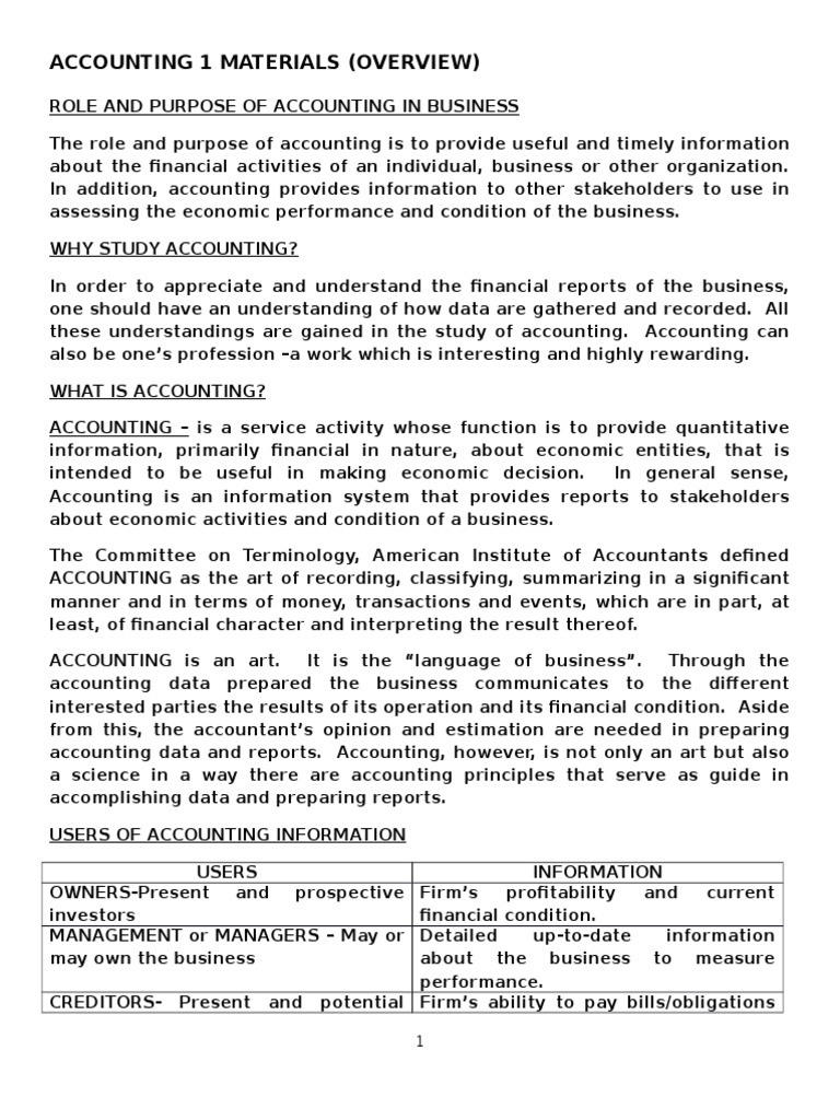Accounting 1 Materials | PDF | Debits And Credits | Accounting