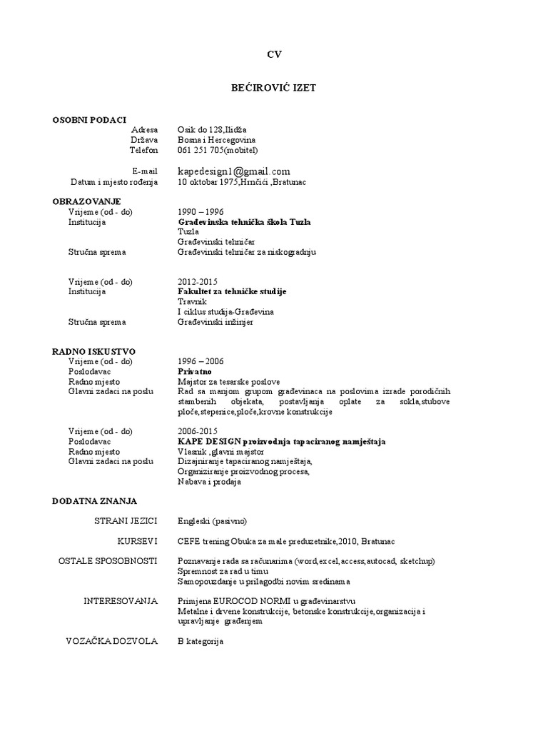 Zaposlise-eu-primjer Zivotopis Biografija Curriculum Vitae Cv1