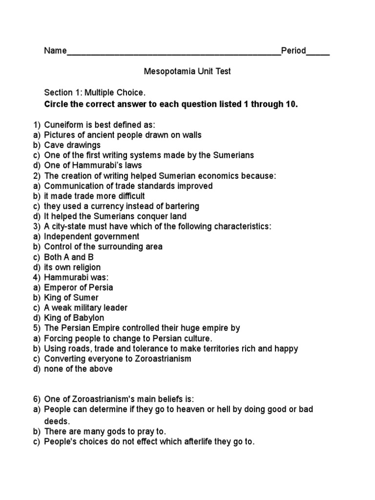 Unmodified Mesopotamia Unit Test | PDF | Mesopotamia | Sumer