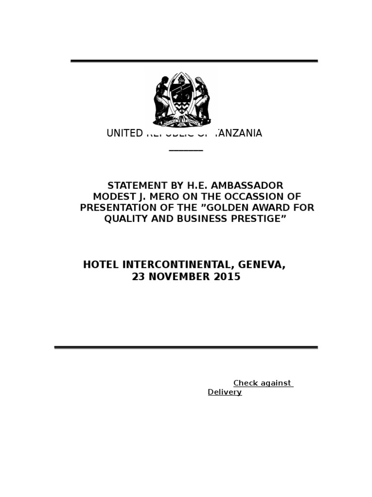 Vote of Thanks On PSPF Award by Amb. Modest Mero | PDF