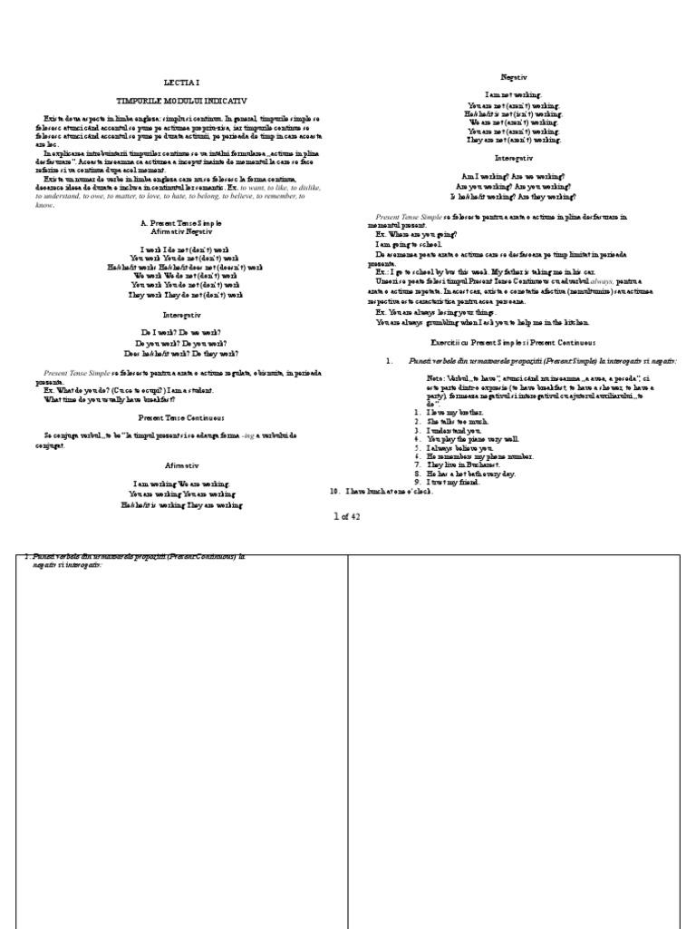 Lectia I Timpurile Modului Indicativ Negativ | PDF | Style (Fiction ...