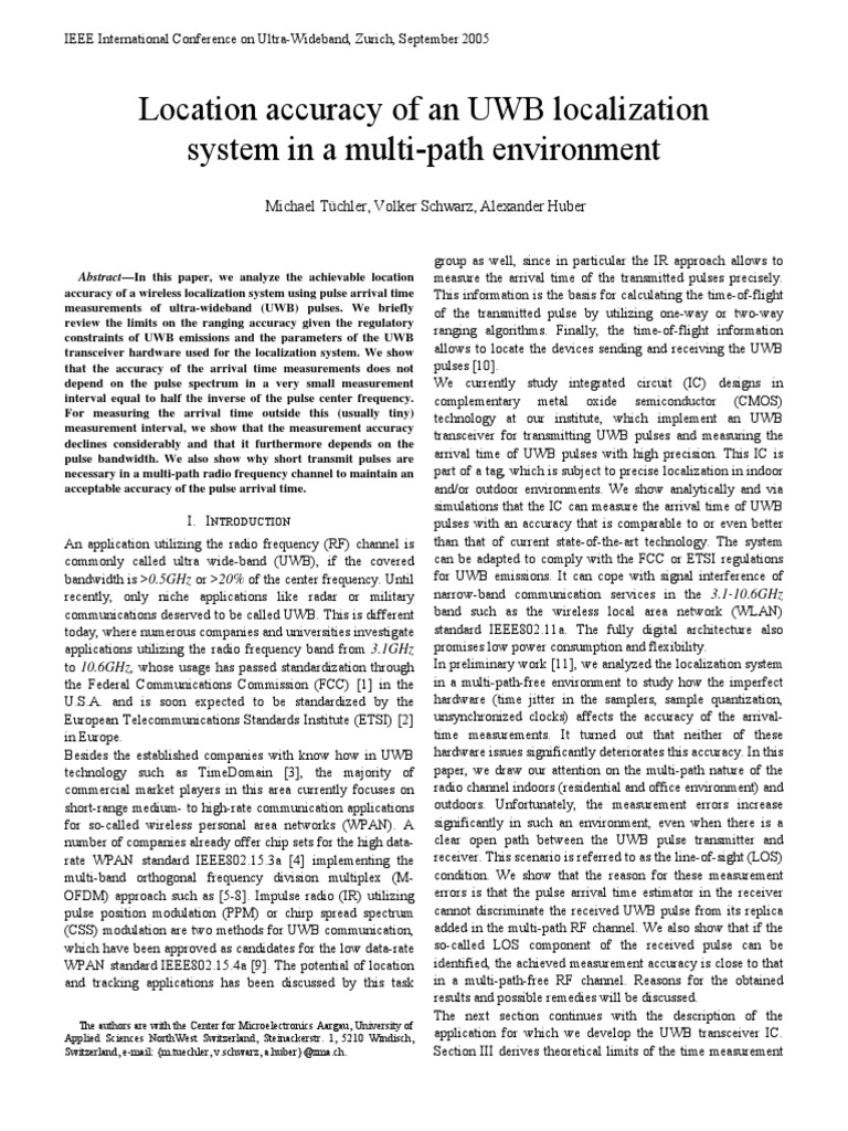 Location Accuracy of An UWB Localization System in A Multi-Path ...