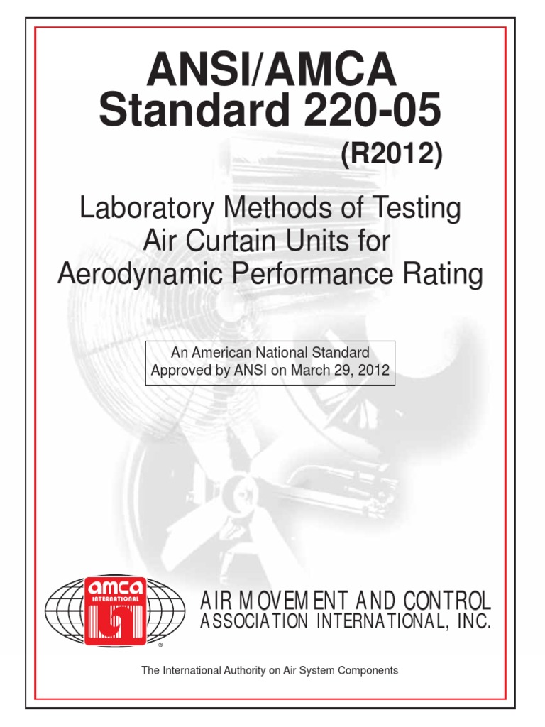 Ansi/Amca Standard 220-05: Laboratory Methods of Testing Air Curtain ...
