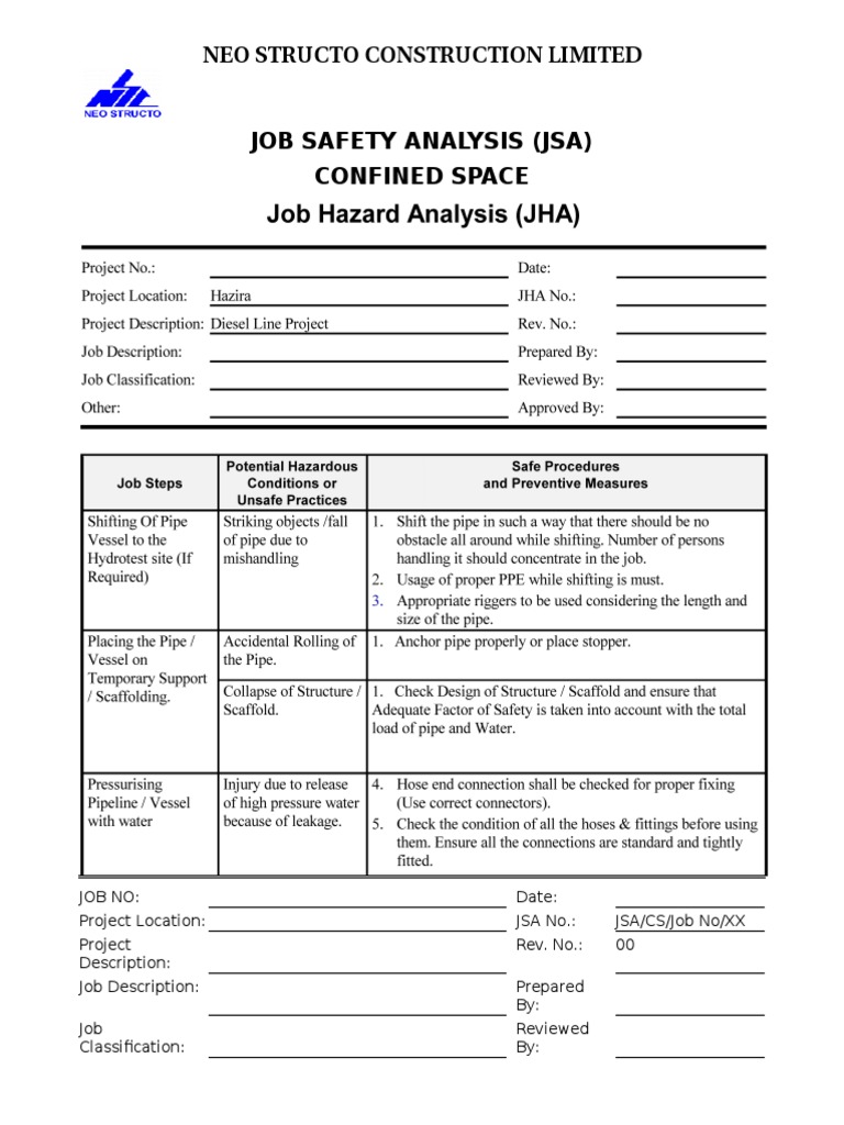 Jsa Confined Space | PDF | Safety | Chemistry