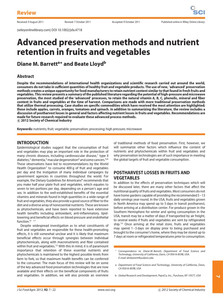 Advanced Preservation Methods and Nutrient Retention in Fruits and ...