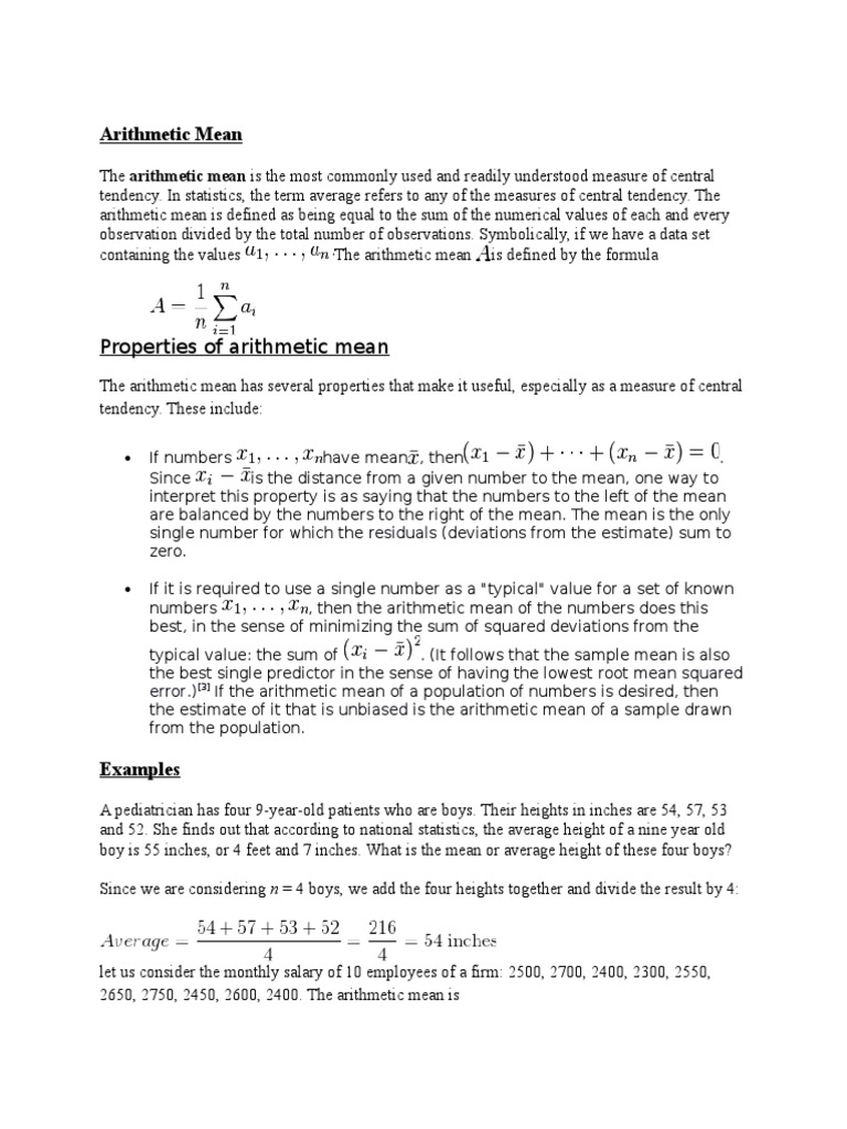 Properties of Arithmetic Mean | PDF | Arithmetic Mean | Errors And ...