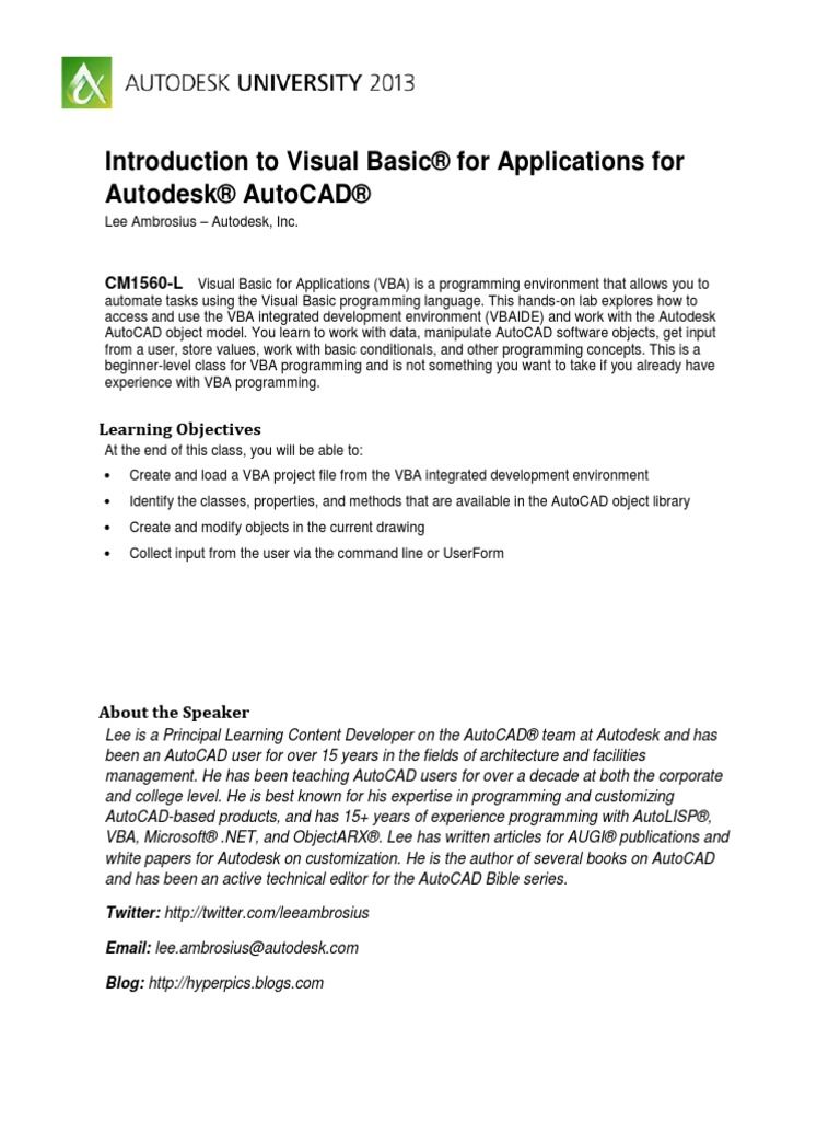 Introducction To Vba For Autocad | PDF | Visual Basic For Applications ...