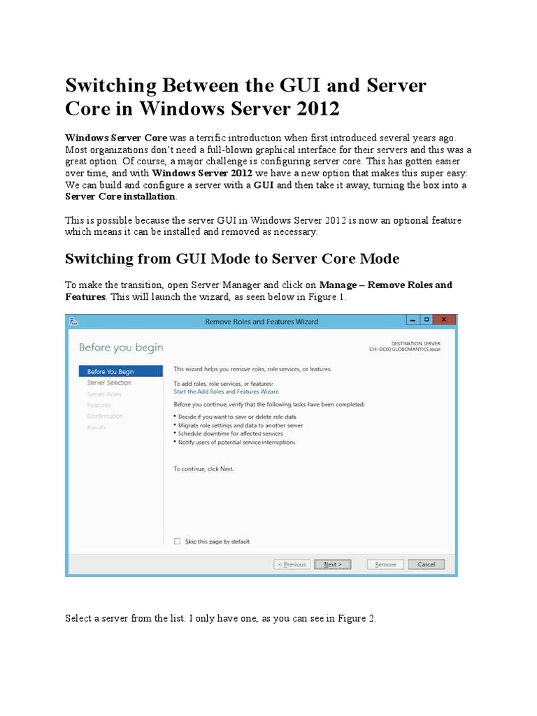 Switching Between The GUI and Server Core in Windows Server 2012 | PDF ...