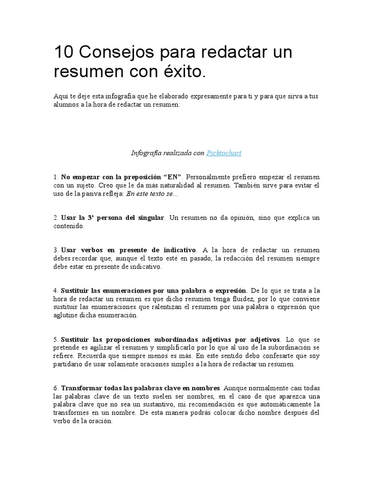 10 Consejos para Redactar Un Resumen Con Éxito | PDF | Oración ...