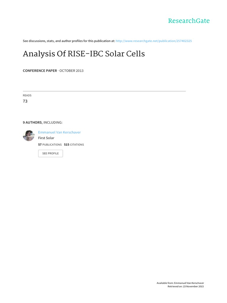 RISE-IBC Solar Cells Efficiency Analysis | PDF | Solar Cell | Electric ...