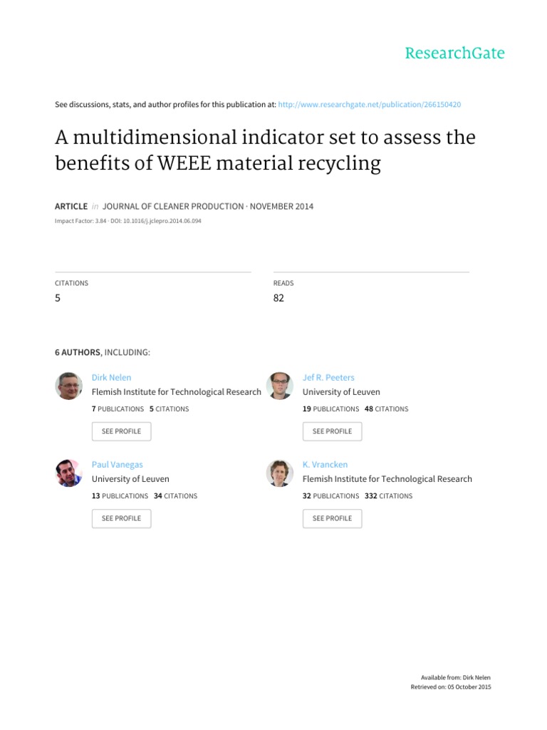 A Multidimensional Indicator Set To Assess The Benefits of Weee ...