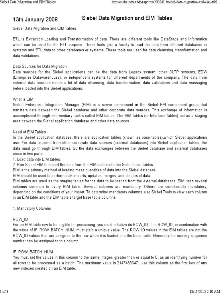 Siebel Data Migration and EIM Tables | PDF | Information Retrieval | Information Technology