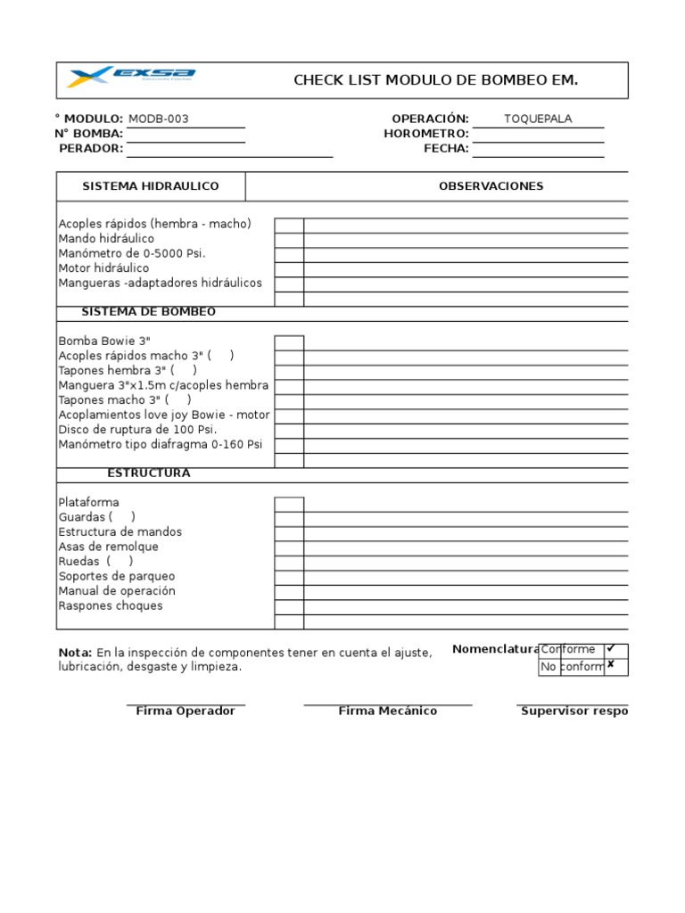 Check Lis Modulos Estacionarios | PDF | Bomba | Turbomaquinaria