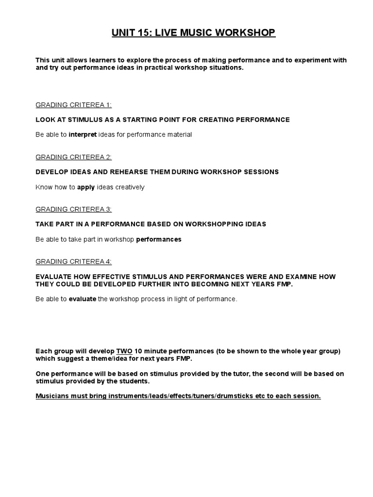 Unit 15: Live Music Workshop | PDF | Stimulus (Physiology ...