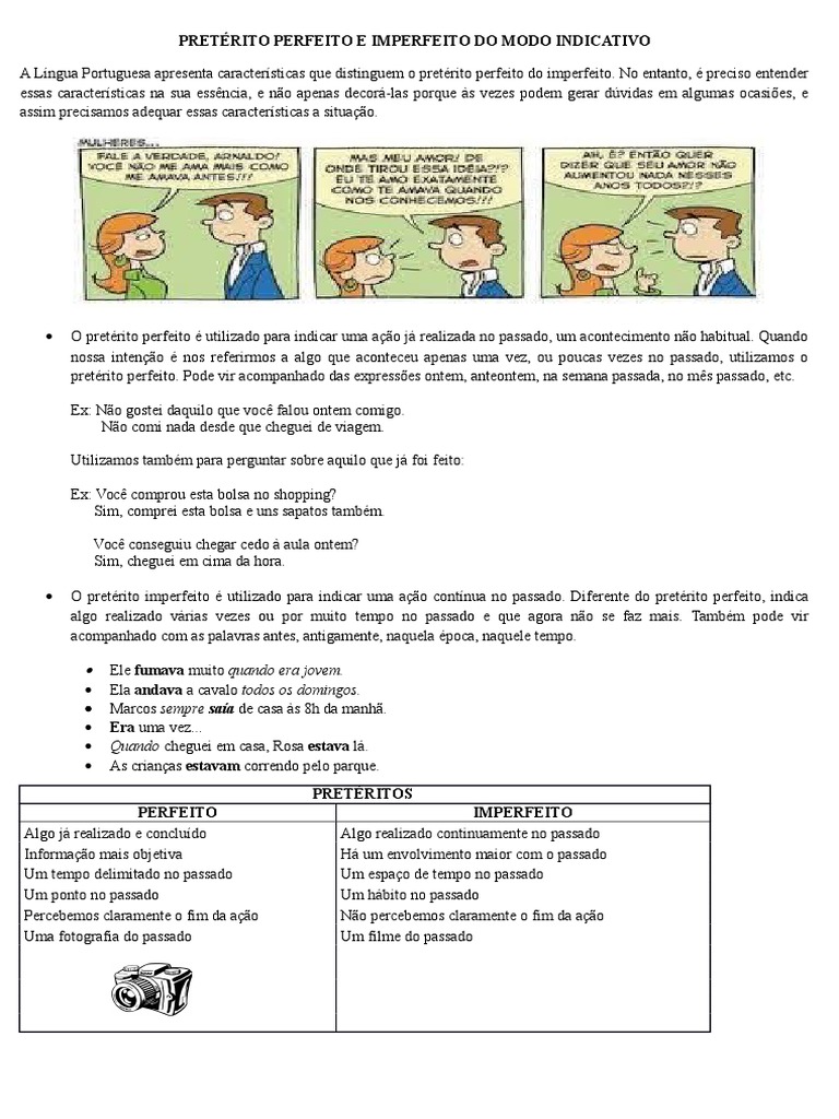 Pretérito Perfeito e Imperfeito - Alunos | PDF