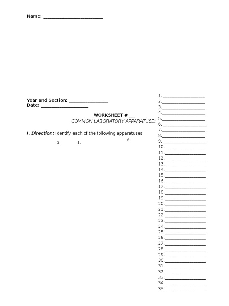 Lab Equipment Identification Worksheet | PDF | Equipment | Chemistry
