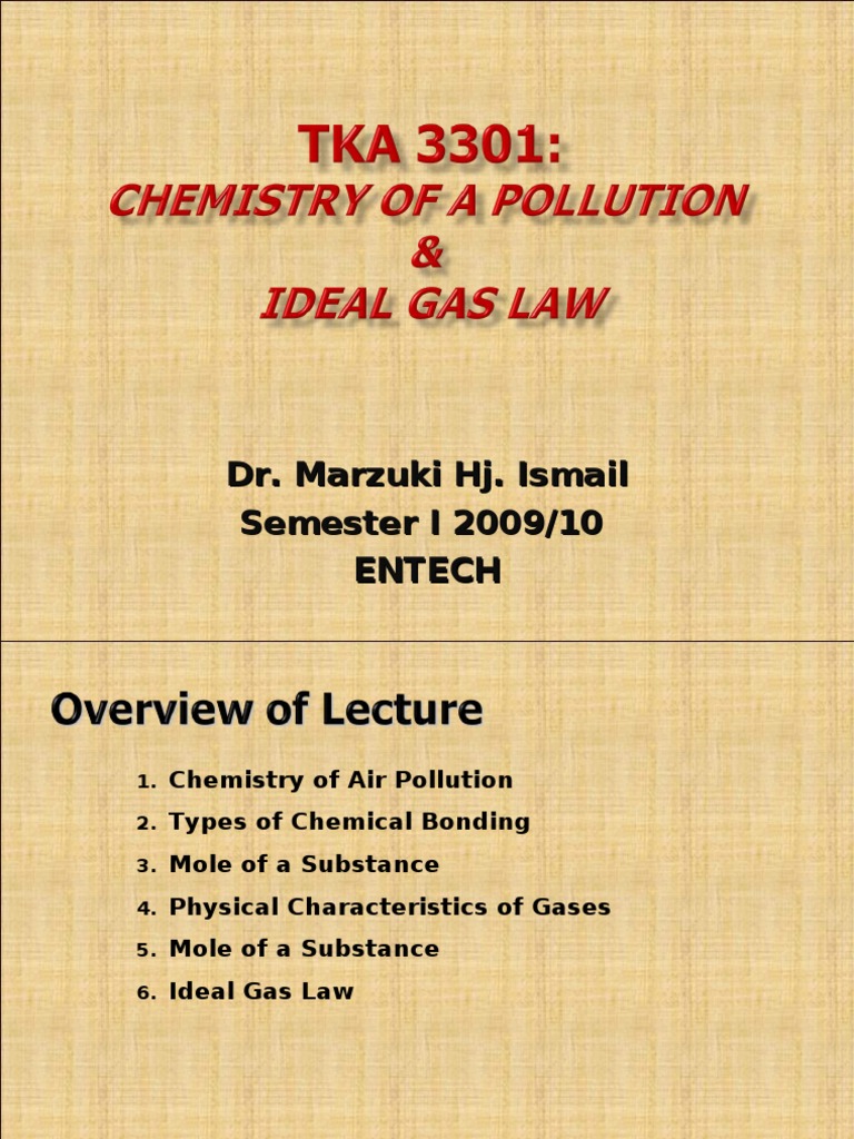 AIR QUALITY AND POLLUTION (TKA 3301) LECTURE NOTES 4-Chemistry of Air ...