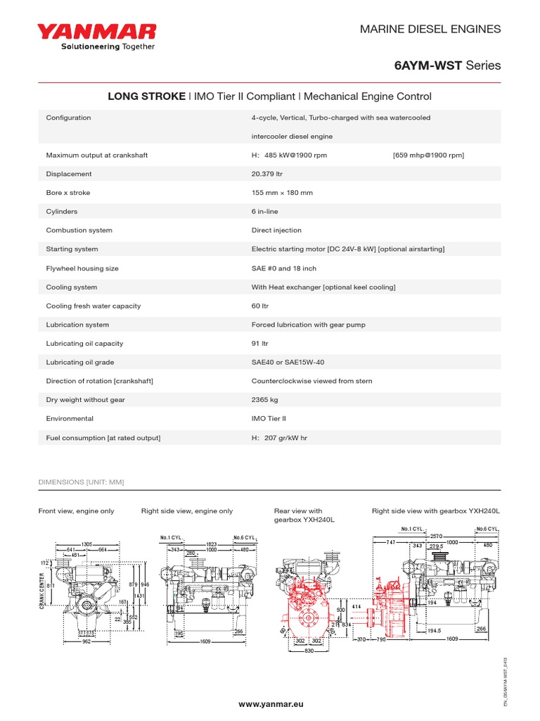 3e215dff Yanmar 6AYM WST Datasheet | PDF | Diesel Engine | Engines