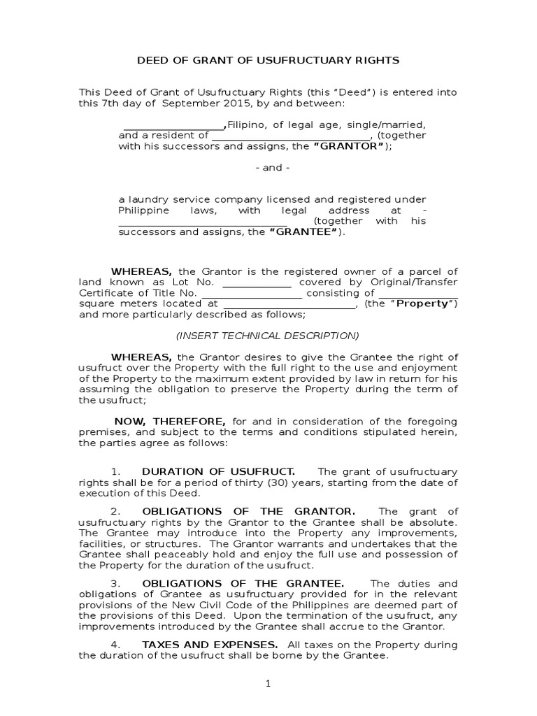 Deed of Grant of Usufructuary Rights | PDF | Deed | Social Institutions