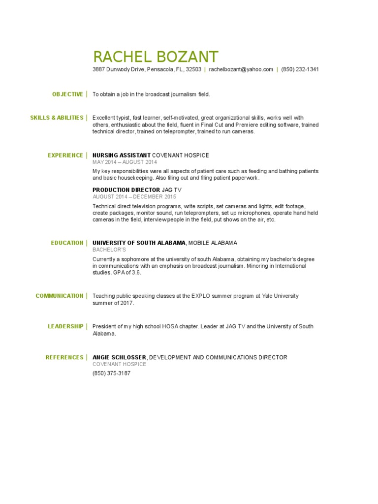 Broadcast Journalism Resume of Rachel Bozant | PDF | Career & Growth
