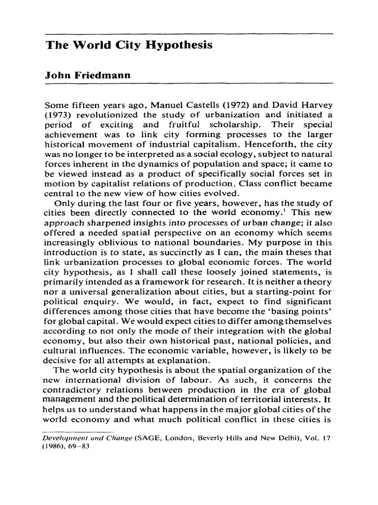 6 John Friedmann - The World City Hypothesis | Immigration | Capitalism