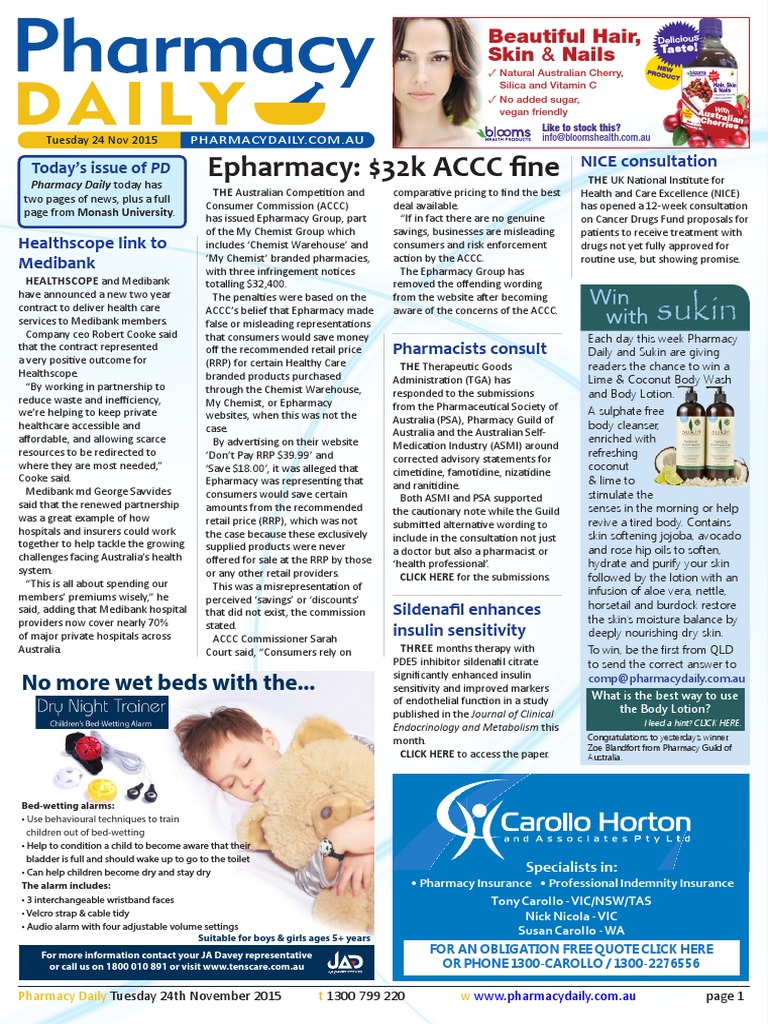 Pharmacy Daily For Tue 24 Nov 2015 - Epharmacy $32k ACCC Fine, PBS ...