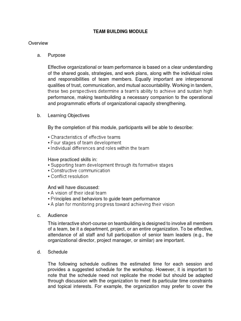 Team Building Module | Team Building | Interpersonal Relationships ...