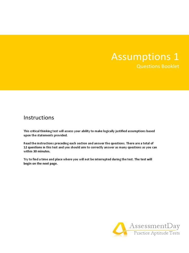 Critical Thinking Assumptions Test | PDF | Competitive Advantage | Test ...