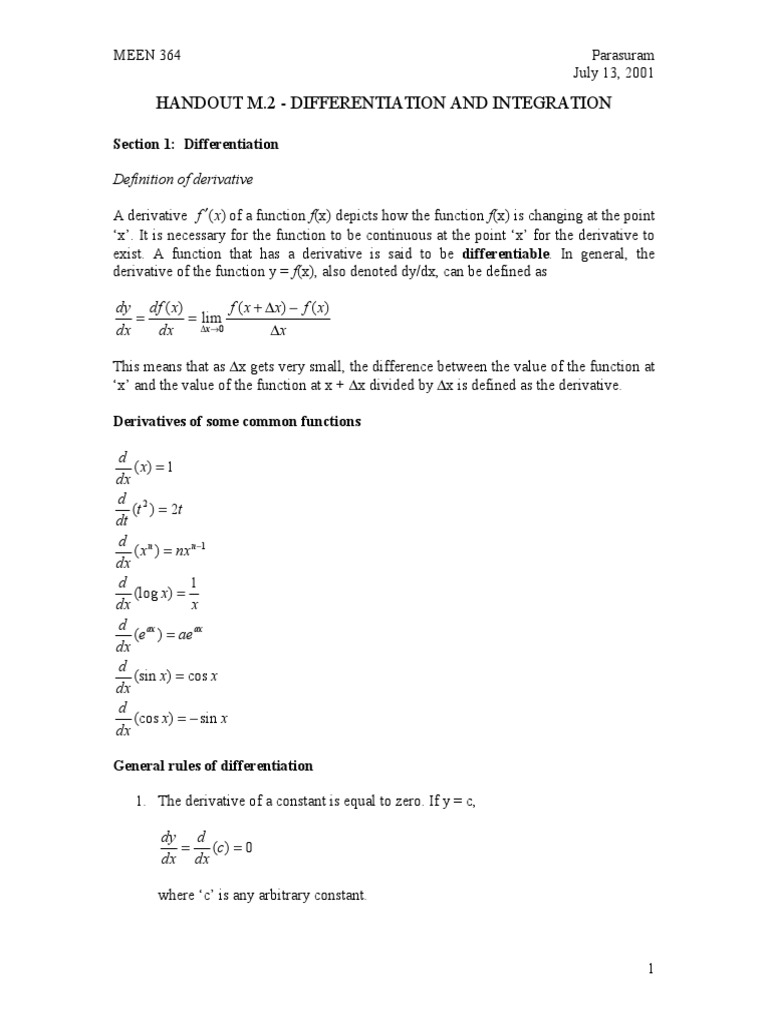 Differentiation Integration | PDF | Derivative | Integral