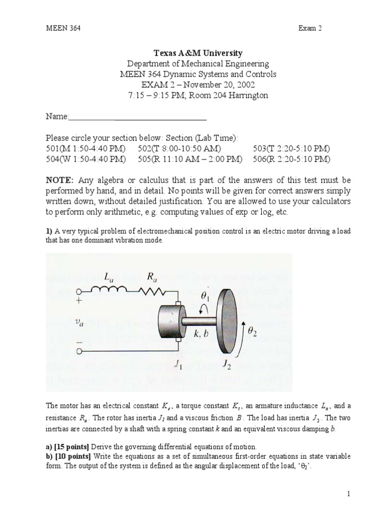 Texas A&M University | PDF | Control Theory | Mechanical Engineering