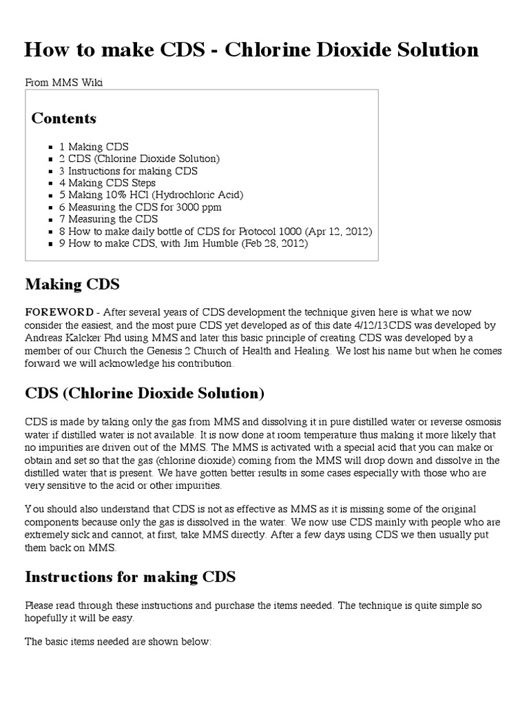 How To Make CDS - Chlorine Dioxide Solution - MMS Wiki | PDF ...
