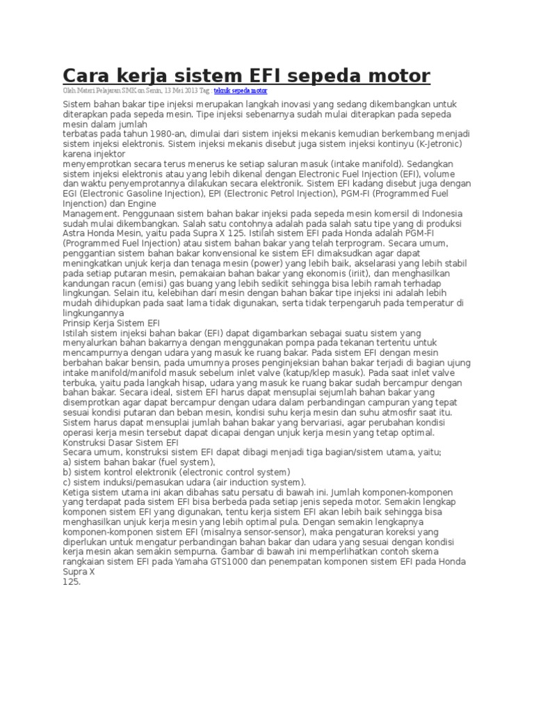 Cara Kerja Sistem EFI Sepeda Motor | PDF