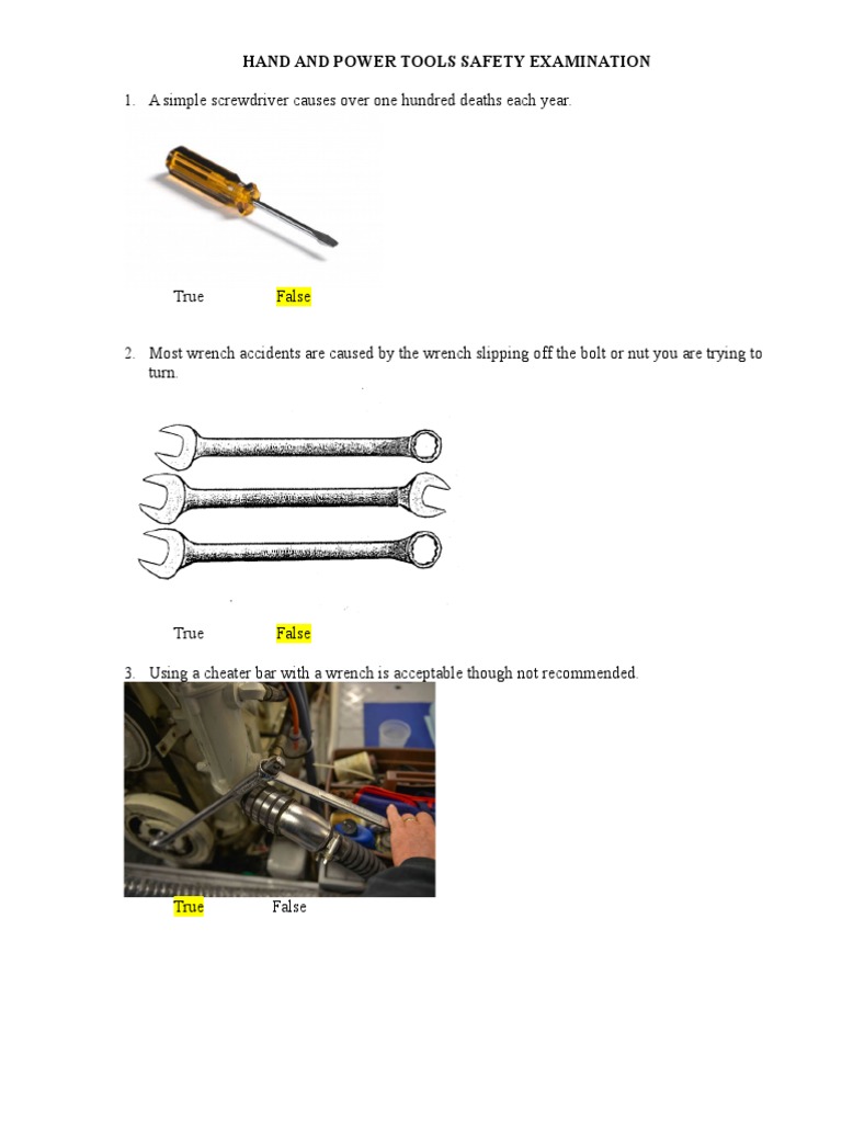 Hand and Power Tools Safety Quiz | PDF | Safety | Occupational Safety ...