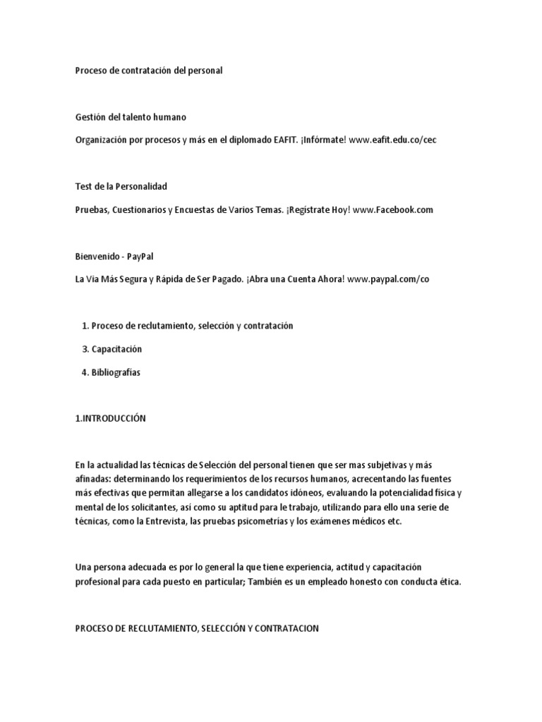 Proceso de Seleccion y Contratacion de Personal | PDF | Recursos humanos | Reclutamiento