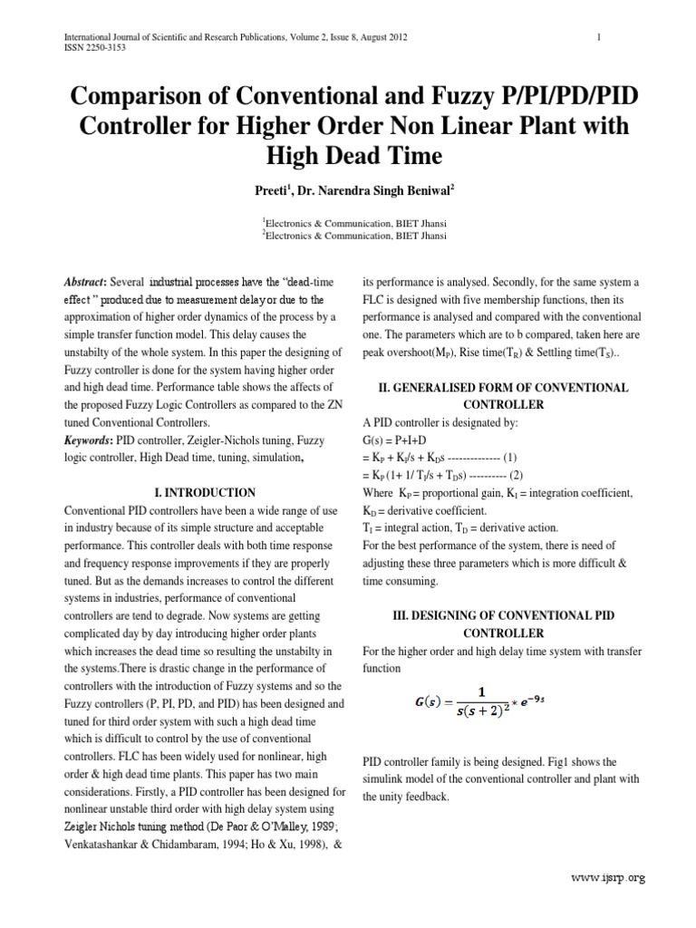Comparison of Conventional and Fuzzy P/PI/PD/PID Controller For Higher Order Non Linear Plant ...