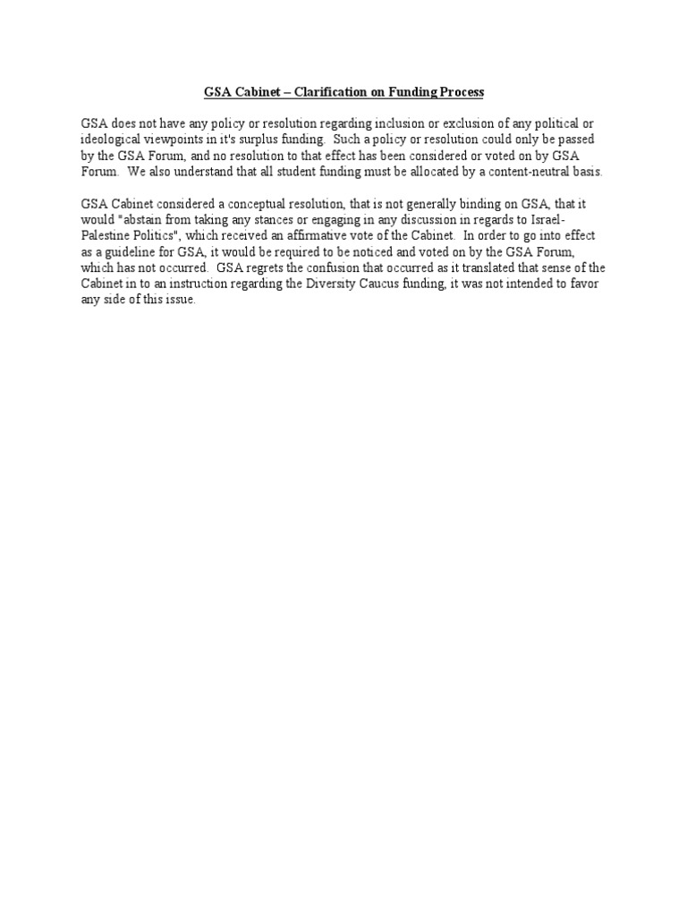 GSA Cabinet Funding Process Clarification | PDF