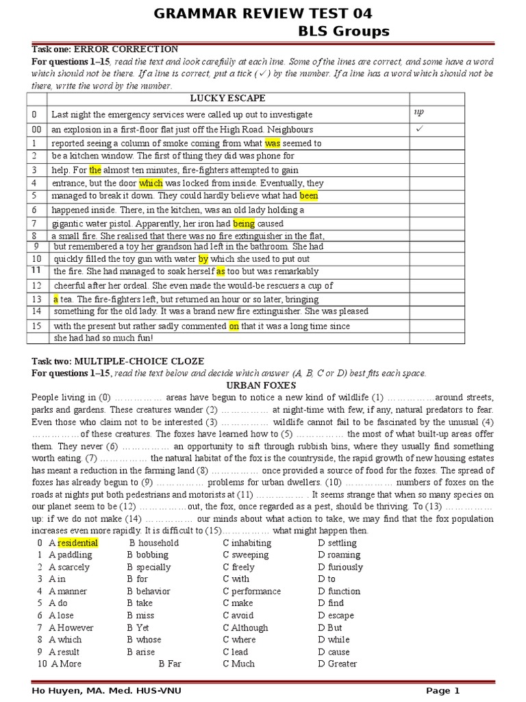 Grammar Review Test 04 | PDF