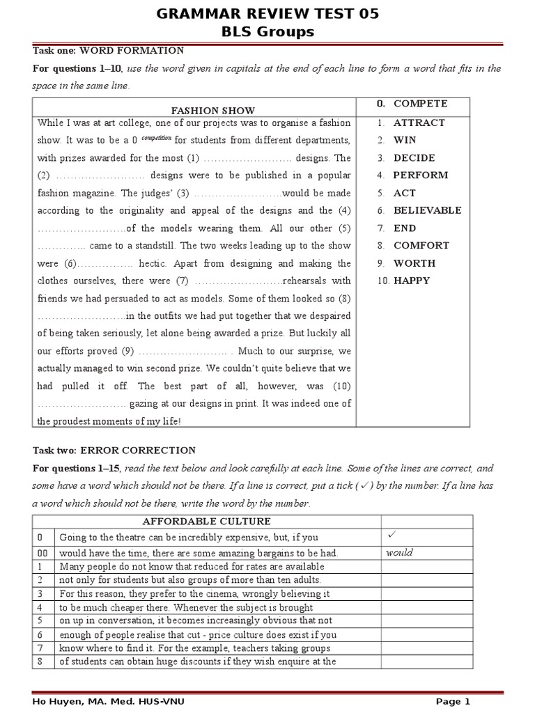 Grammar Review Test 05 | PDF