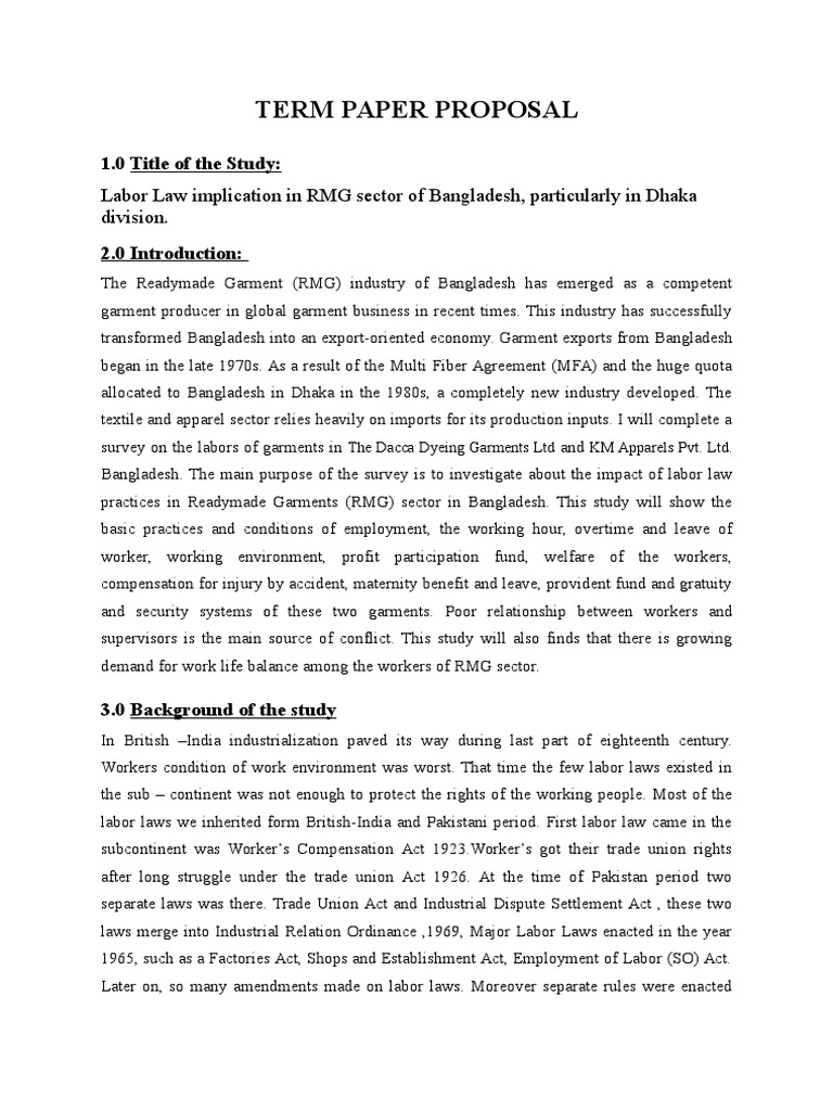Term Paper Proposal: 1.0 Title of The Study | PDF | Labour Law ...