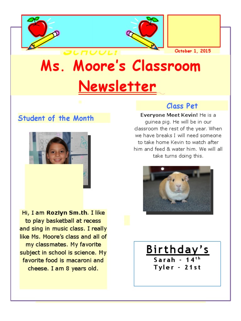 Newsletter Ms Moores Classroom | PDF | Art