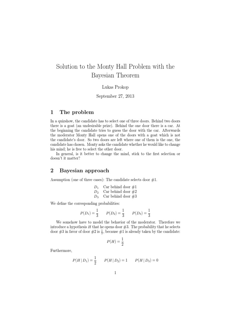 Monty Hall Problem: Bayesian Solution | PDF | Teaching Methods & Materials