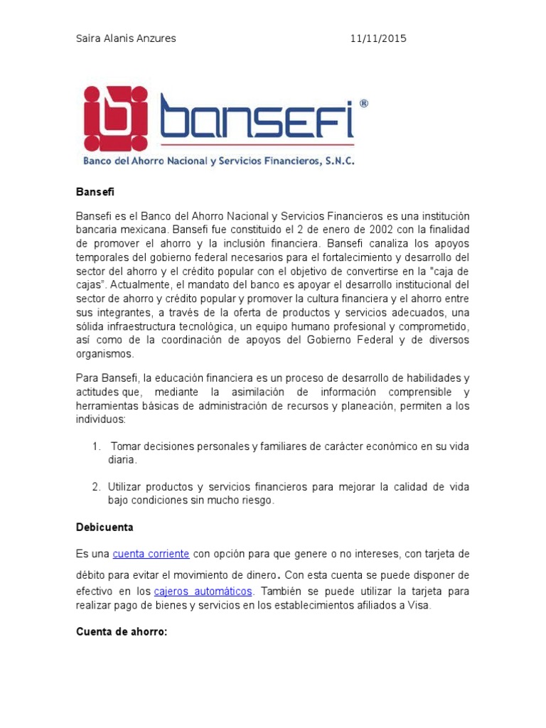 Bansefi | PDF | Cuenta de ahorros | Bancos