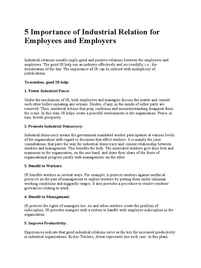Importance of Industrial Relation | PDF | Employee Relations | Employment