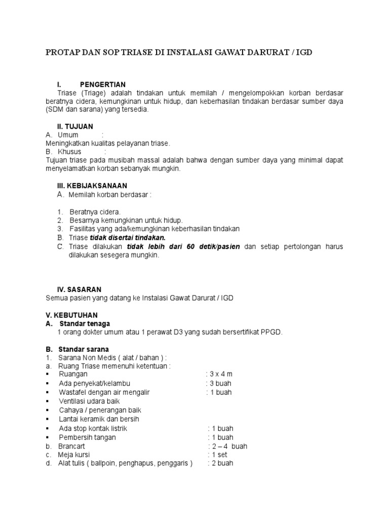Protap Sop Triase Igd | PDF
