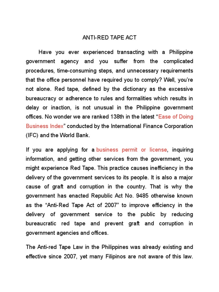 Anti Reanti-Red Tape Act | PDF | Business