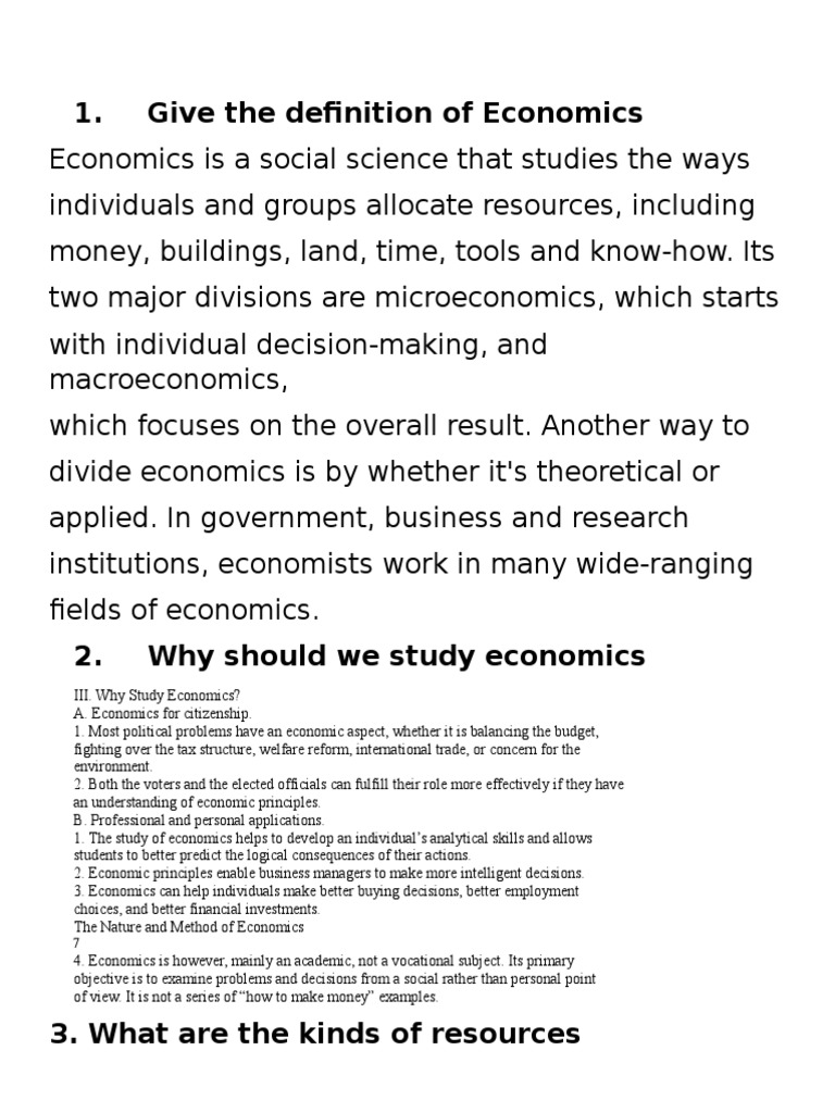 Give The Definition of Economics | PDF | Factors Of Production ...