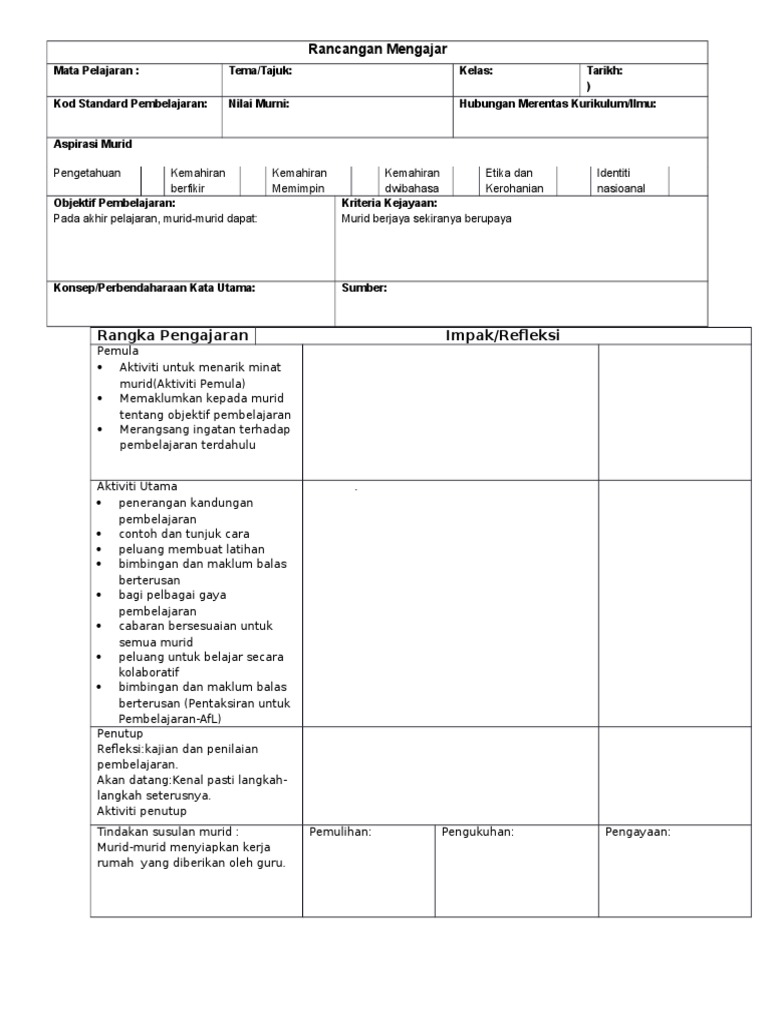 Contoh RPH (Kosong) | PDF
