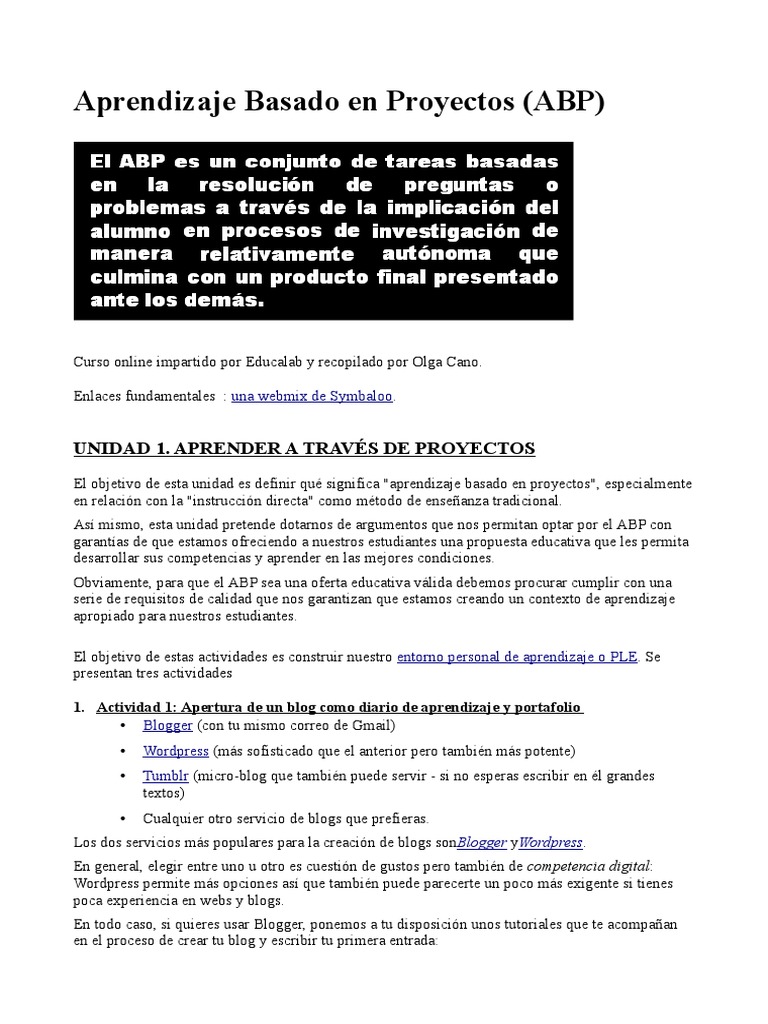 Aprendizaje Basado en Proyectos | PDF | Blog | Aprendizaje