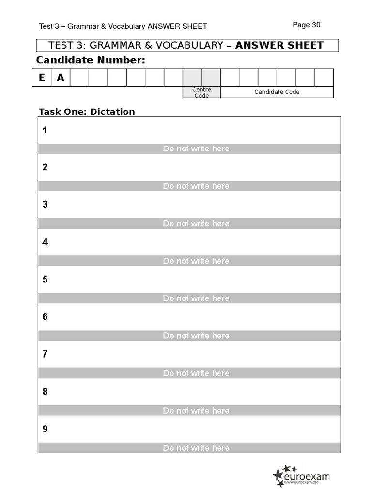 Grammar & Vocabulary Test 3 Answer Sheet | PDF