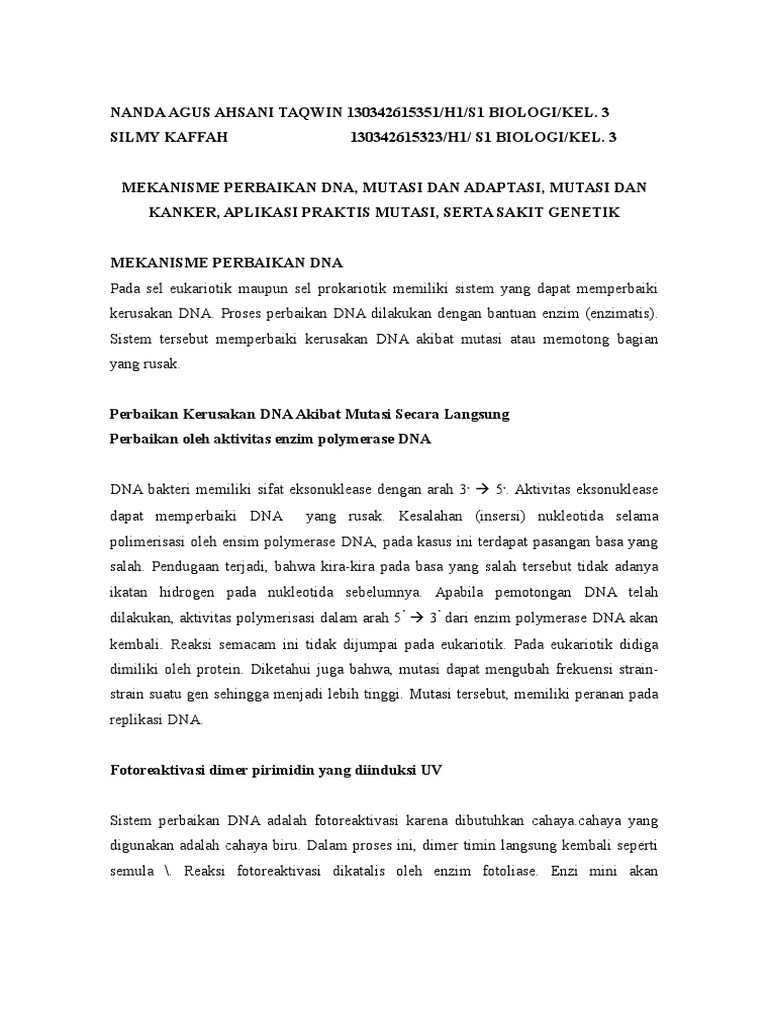 Mekanisme Perbaikan Dna Dan Kanker | PDF | Sains & Matematika